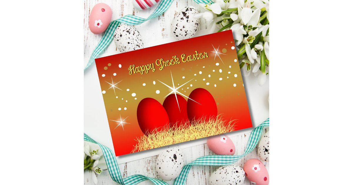 Happy Greek Easter Red Eggs Holiday Card | Zazzle