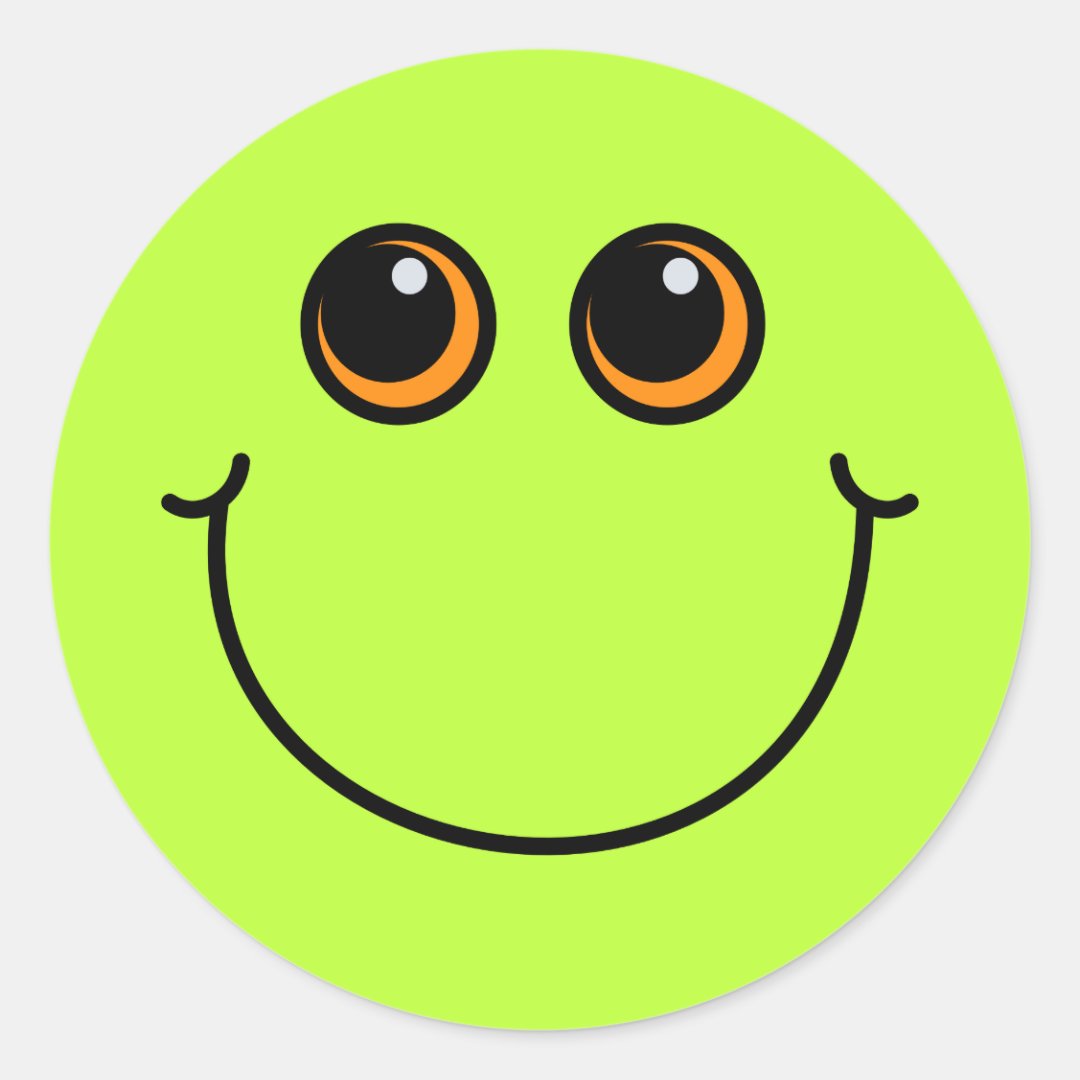 Happy Green Emoji Face Classic Round Sticker | Zazzle