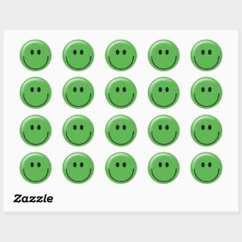 Happy green face classic round sticker | Zazzle