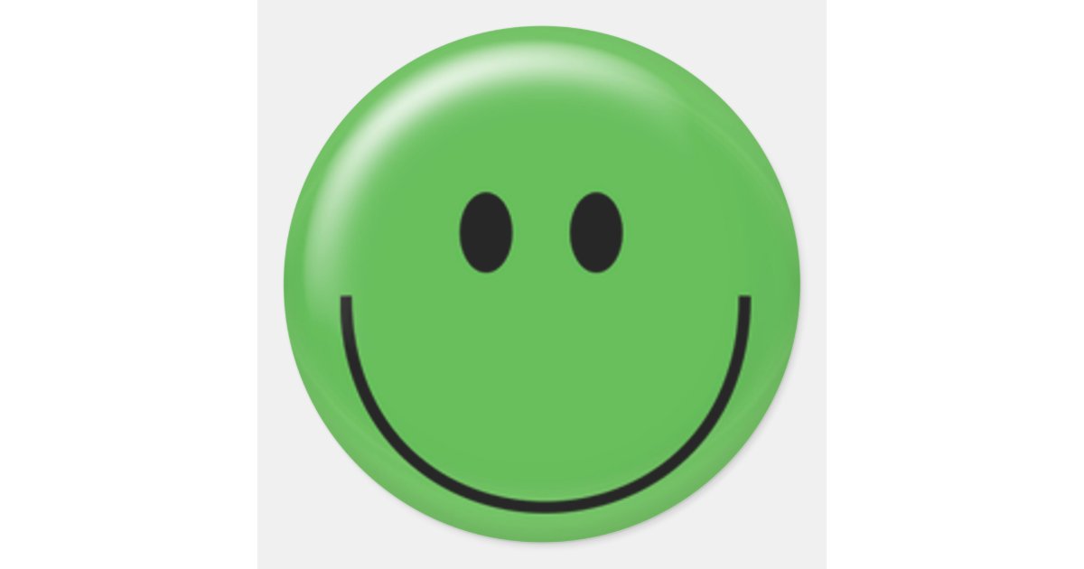 Happy green face classic round sticker | Zazzle