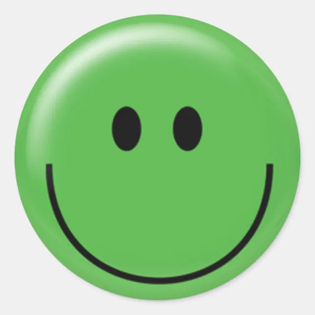 Happy green face classic round sticker | Zazzle