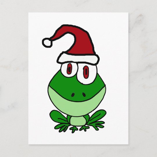 Happy Green Frog Wearing Santa Hat Holiday Postcard | Zazzle.com