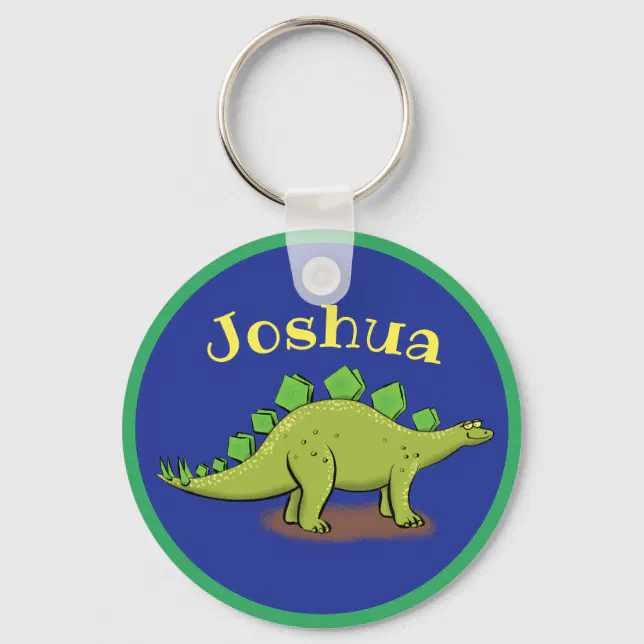 Happy green stegosaurus dinosaur cartoon keychain | Zazzle