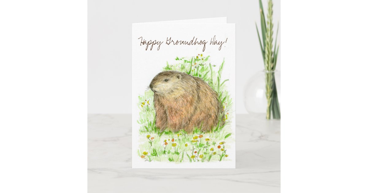 Happy Groundhog Day Woodchuck Drawing Card | Zazzle