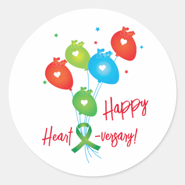 Happy Haert-versary Transplant Balloons Classic Round Sticker | Zazzle