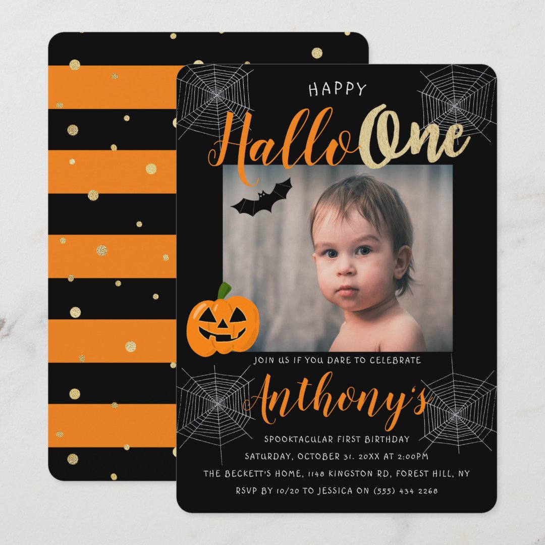Happy Hallo-one Halloween 1st Birthday Photo Invitation | Zazzle