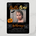 Happy Hallo-one Halloween 1st Birthday Photo Real Foil Invitation | Zazzle