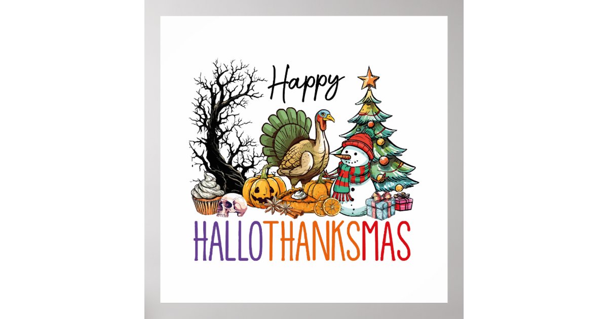 Happy Hallothanksmas Clipart Poster | Zazzle