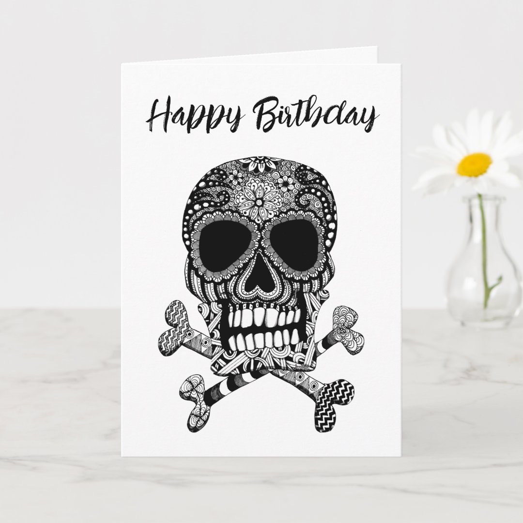 Happy Halloween Birthday Skull and Crossbones Card | Zazzle