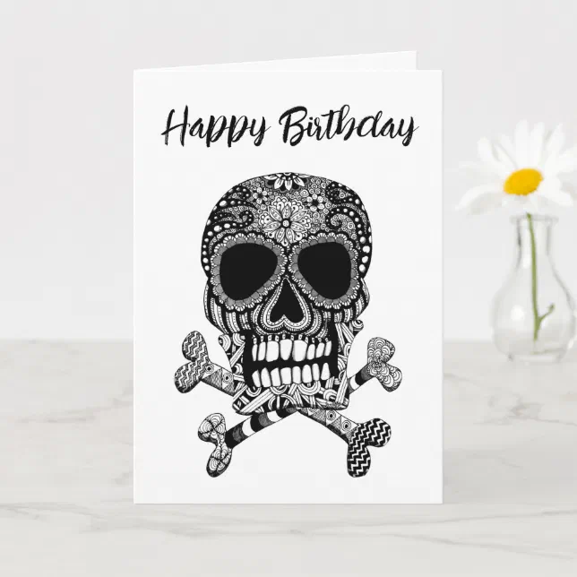 Happy Halloween Birthday Skull and Crossbones Card | Zazzle