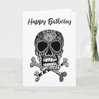 Happy Halloween Birthday Skull and Crossbones Card | Zazzle