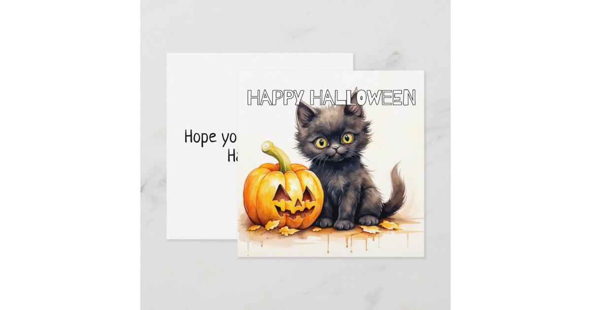 Happy Halloween Black Kitty Cat Card | Zazzle