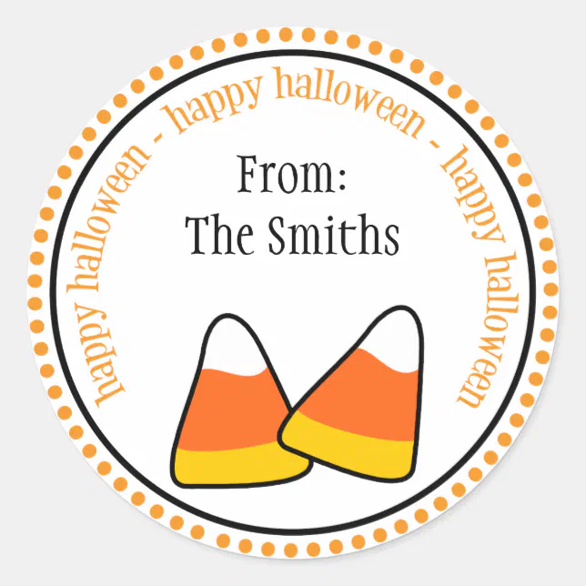 Happy Halloween Candy Corn Dot Circle Labels | Zazzle