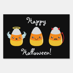 Happy Halloween Candy Corn Emoji Yard Sign | Zazzle