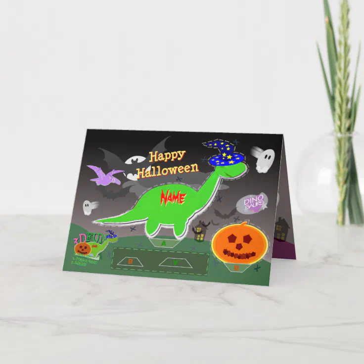 Happy Halloween Cute Dinosaurs 3D Cut & Fold Craft Card | Zazzle