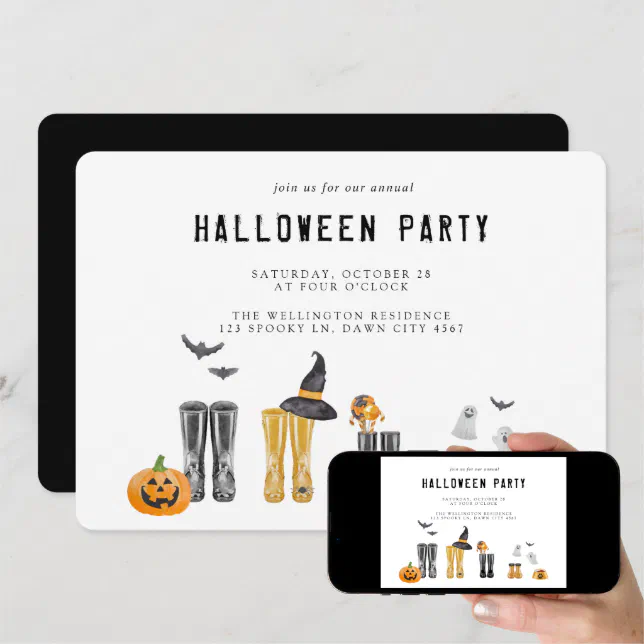 Happy Halloween Cute Spooky Watercolor Party Invitation | Zazzle
