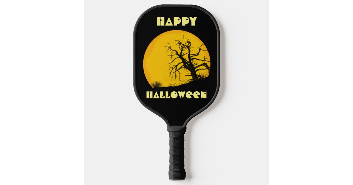 Happy Halloween Dark Spooky Dead Tree Full Moon Pickleball Paddle | Zazzle