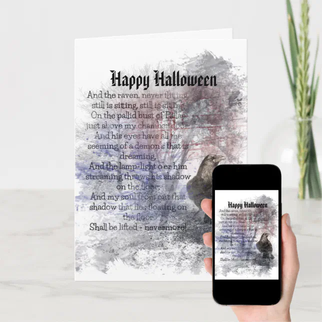 Happy Halloween Edgar Allan Poe Raven Poem Card | Zazzle