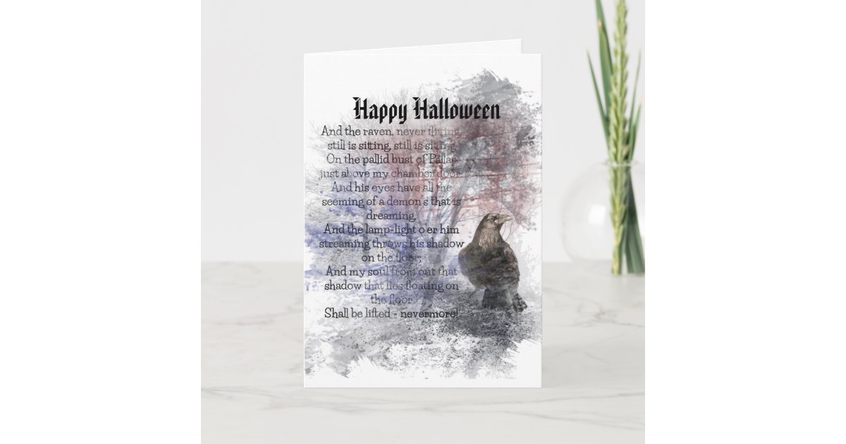 Happy Halloween Edgar Allan Poe Raven Poem Card | Zazzle