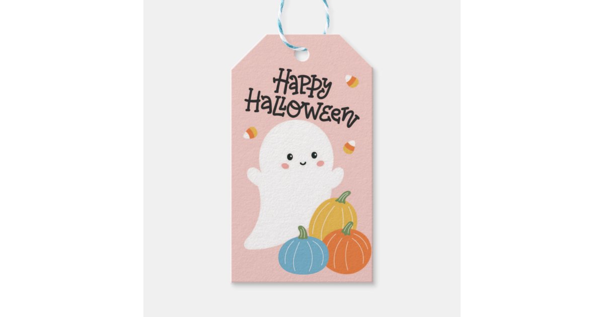 Happy Halloween Favor Tag with Cute Ghost and Pink | Zazzle