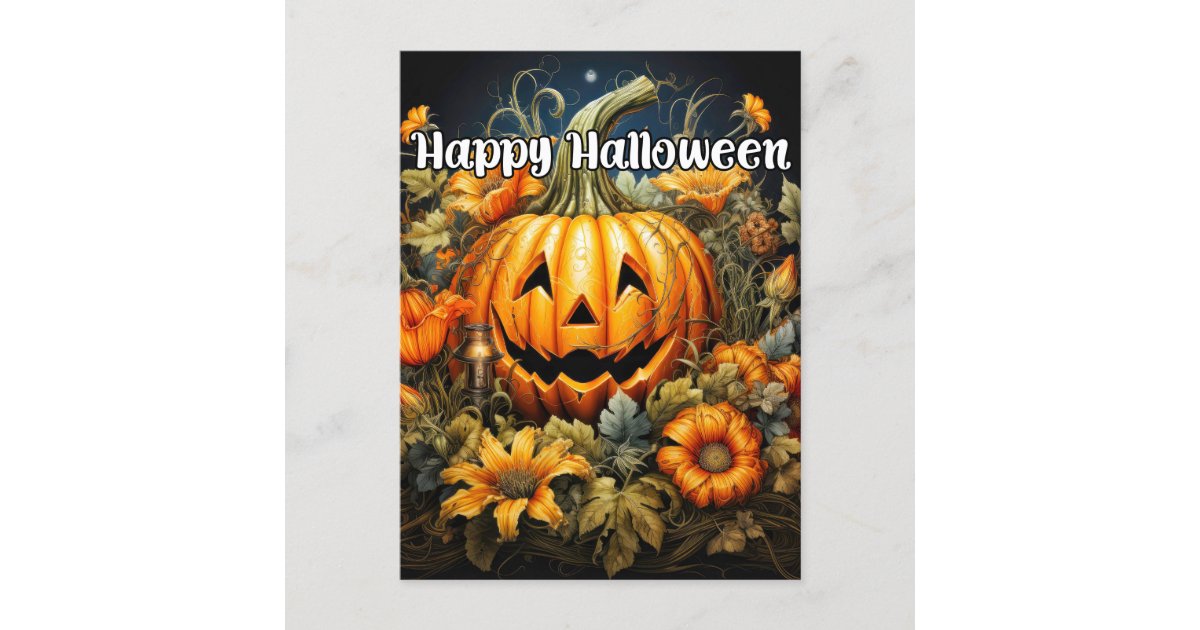 Happy Halloween | Festive Autumn Pumpkin Postcard | Zazzle