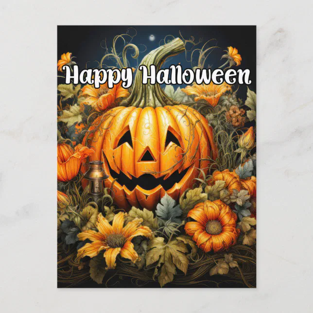 Happy Halloween | Festive Autumn Pumpkin Postcard | Zazzle