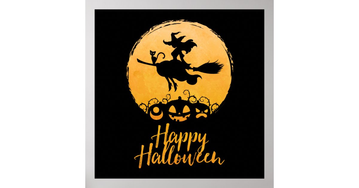 Happy Halloween Flying Witch Poster | Zazzle