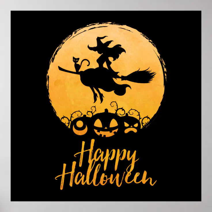 Happy Halloween Flying Witch Poster | Zazzle