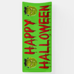 Happy Halloween Frankenstein Dripping Blood Banner | Zazzle