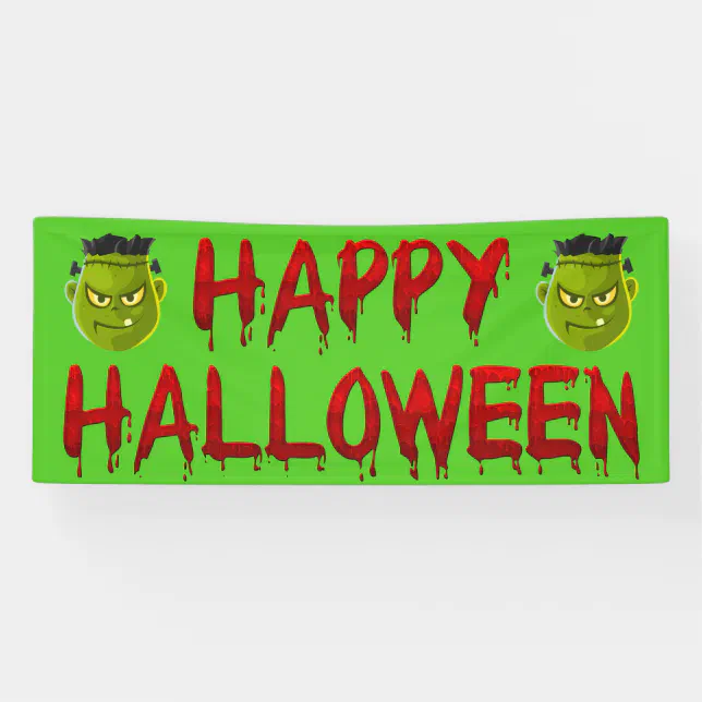 Happy Halloween Frankenstein Dripping Blood Banner | Zazzle