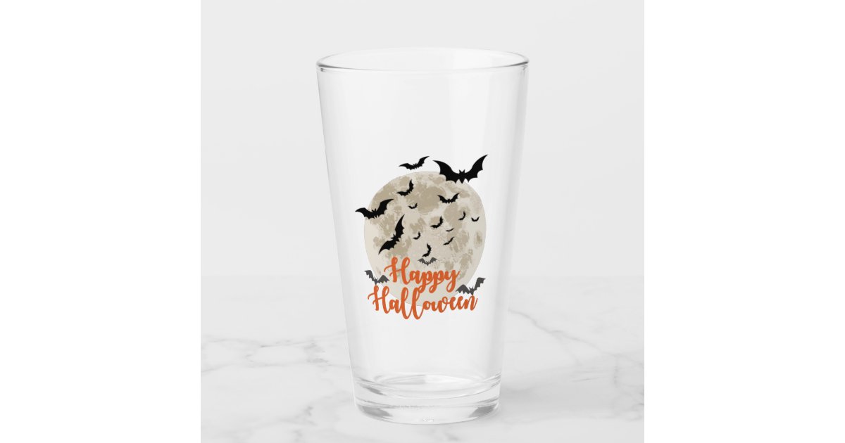 Happy Halloween - Full Moon and Bats Glass | Zazzle