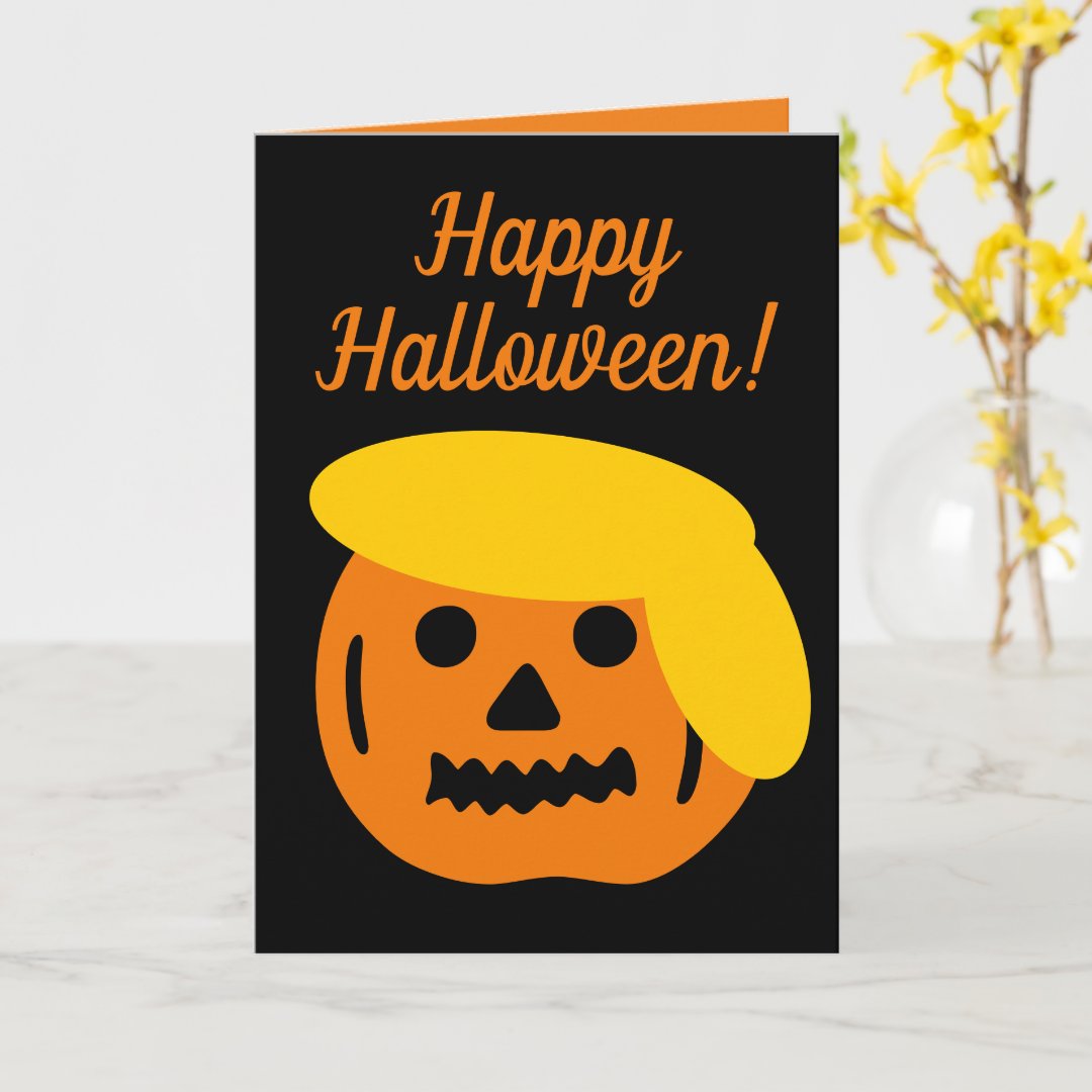 Happy Halloween funny Trump pumpkin head cartoon Card | Zazzle
