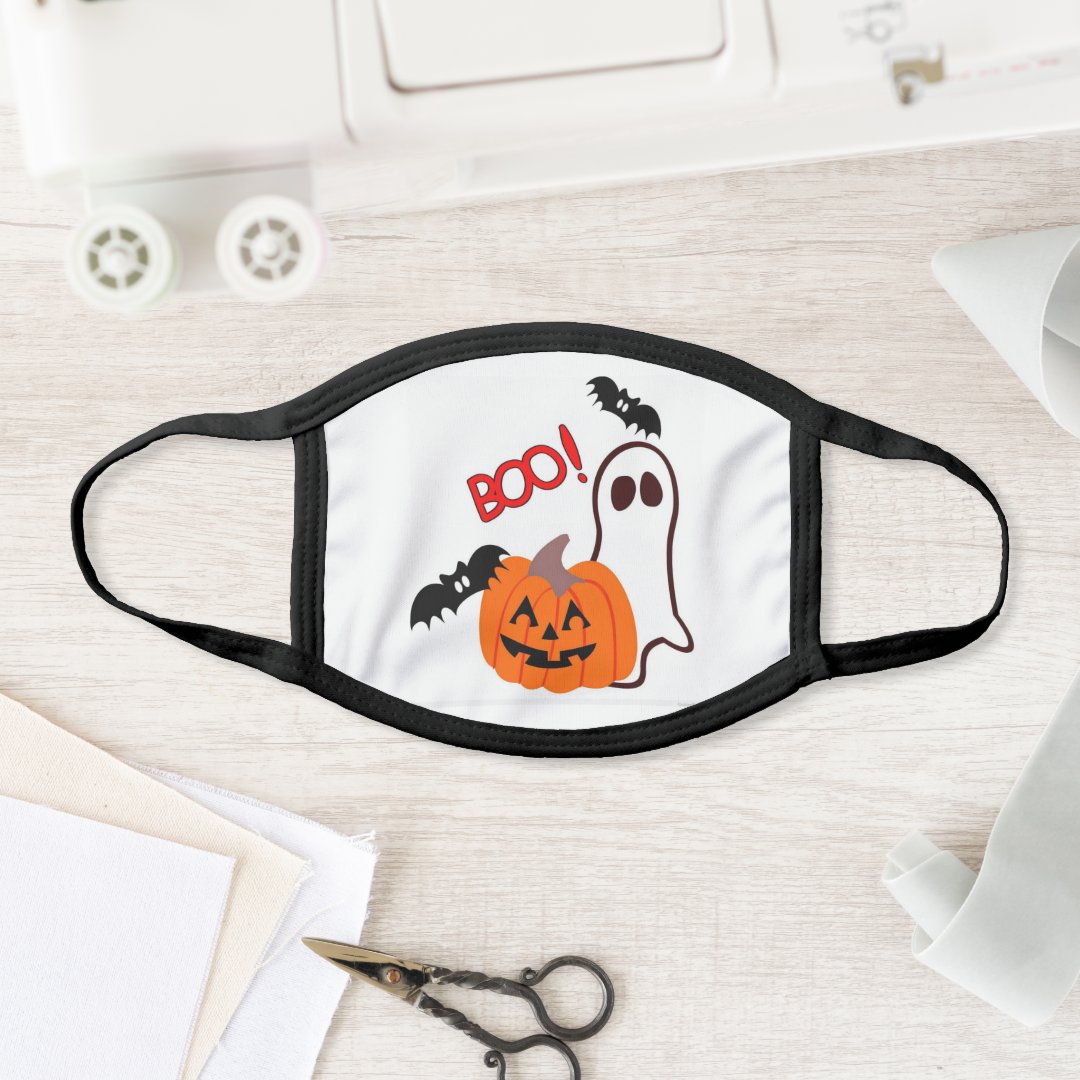 Happy Halloween Ghost and Pumpkin Face Mask | Zazzle
