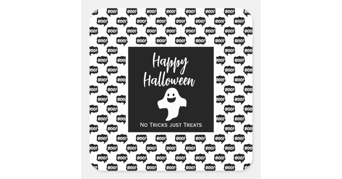 Happy Halloween ghost boo no tricks just treats Square Sticker | Zazzle