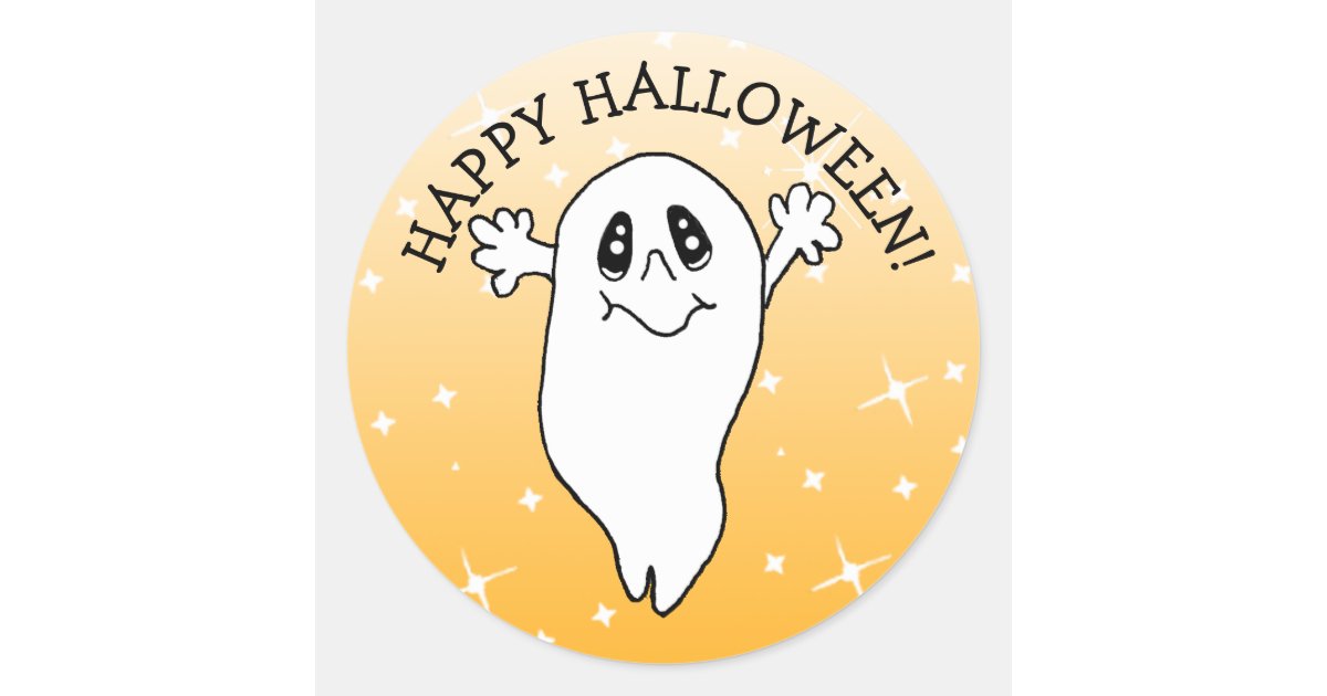 Happy Halloween Ghost Classic Round Sticker | Zazzle