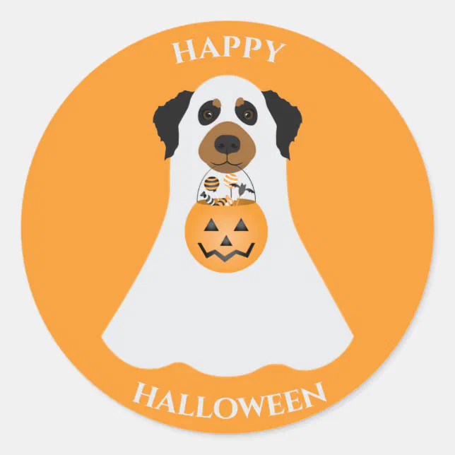 Happy Halloween Ghost Dog Classic Round Sticker | Zazzle
