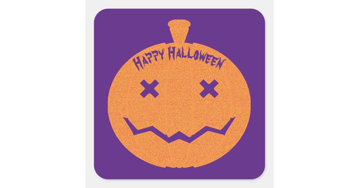 Happy Halloween Glitter Pumpkin Square Sticker | Zazzle