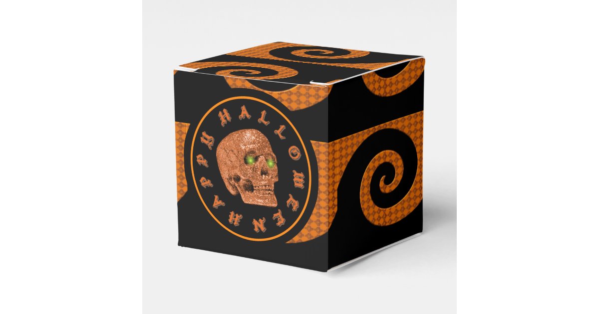Happy Halloween Glitter Skull Cube Favor Box | Zazzle