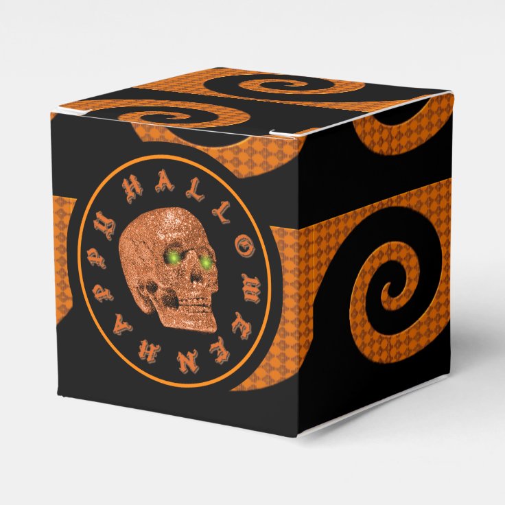 Happy Halloween Glitter Skull Cube Favor Box | Zazzle