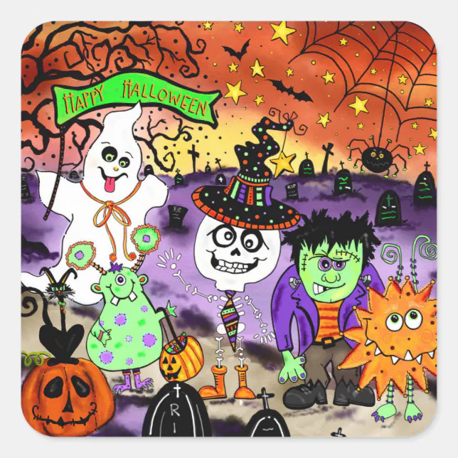 Happy Halloween Goblin Sheet Stickers Cute | Zazzle