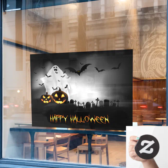 Happy Halloween Graveyard Scene Window Cling | Zazzle