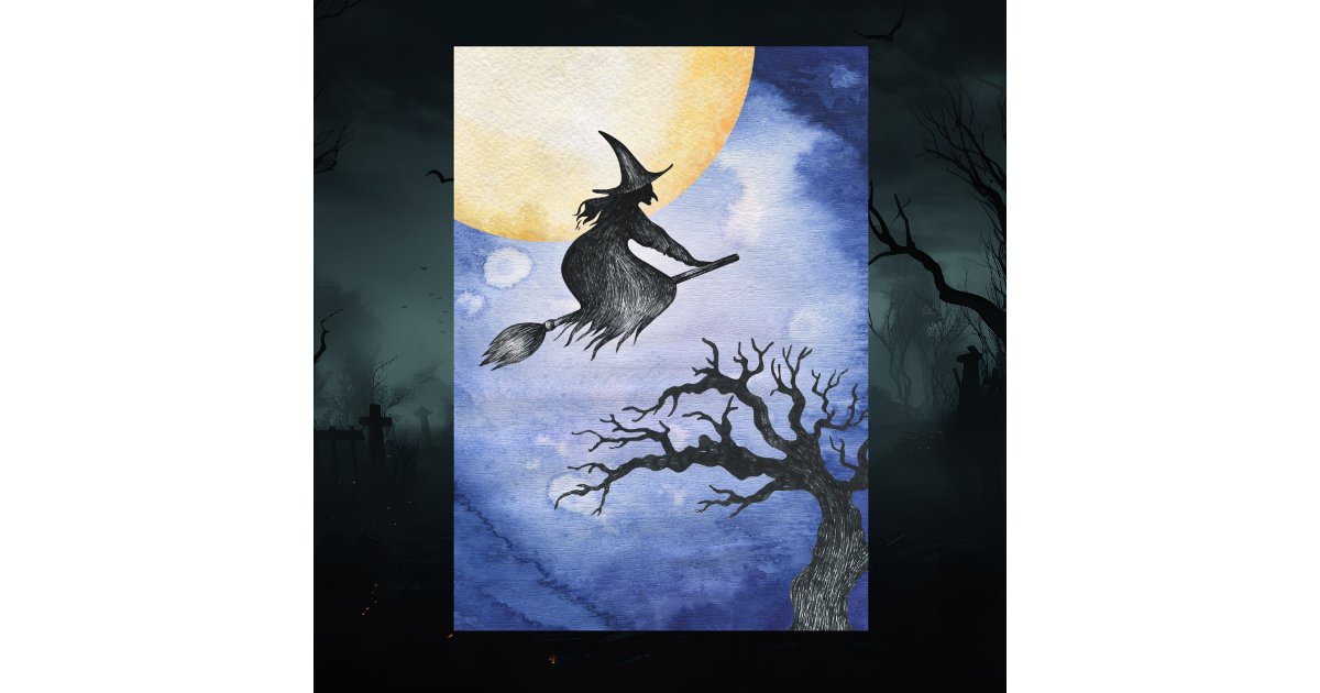 Happy Halloween Greeting Flying Witch Card | Zazzle