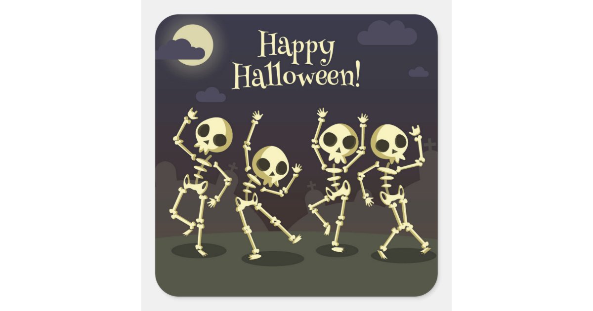 Happy Halloween - Happy Skeletons Square Sticker | Zazzle