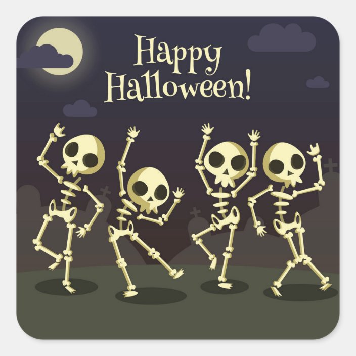 Happy Halloween - Happy Skeletons Square Sticker | Zazzle