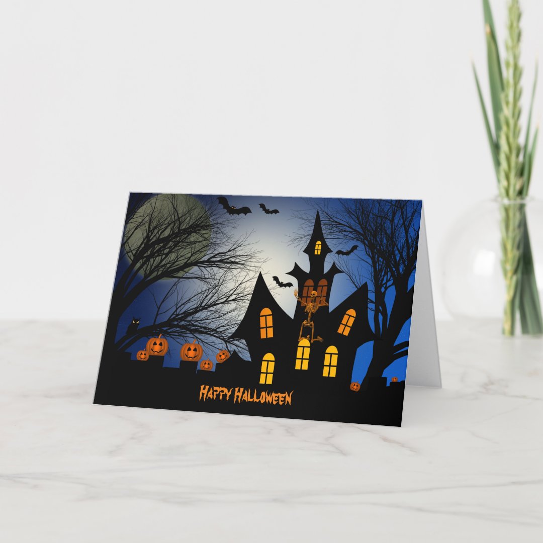 Happy Halloween Haunted House Holiday Card | Zazzle