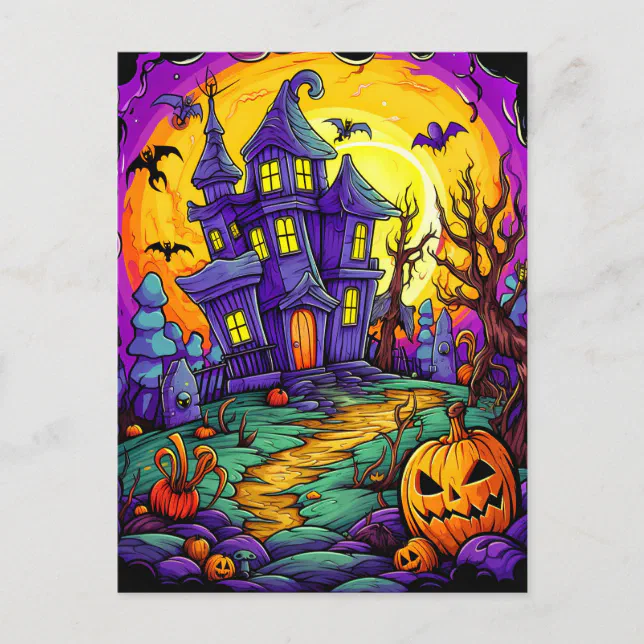 Happy Halloween | Haunted House Postcard | Zazzle