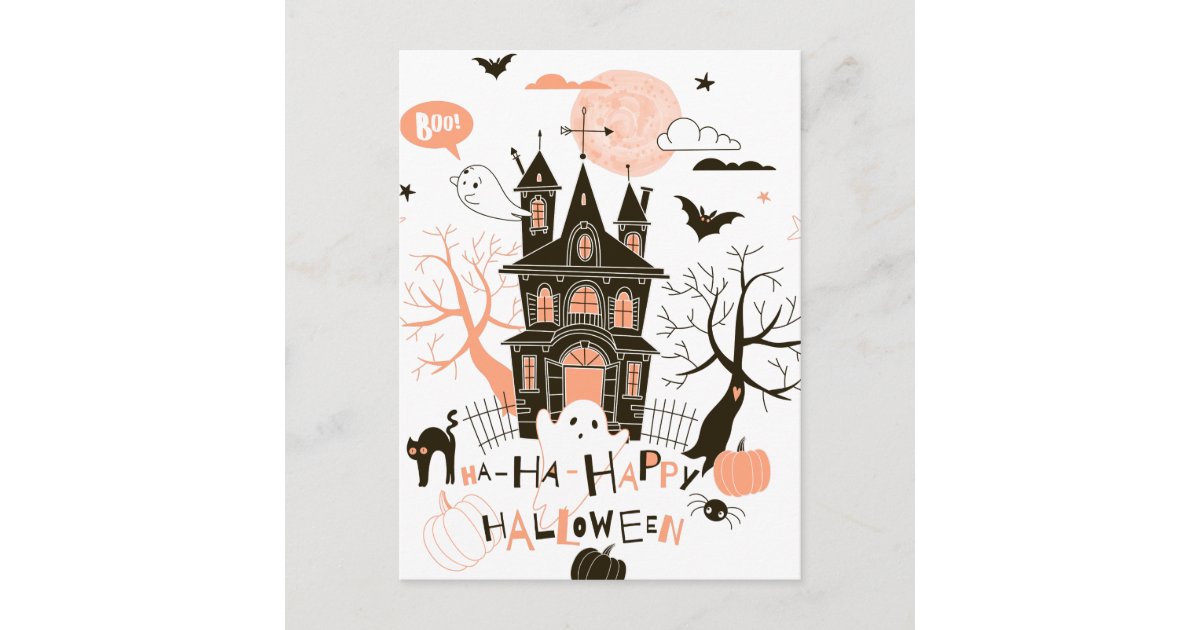 Happy Halloween Haunted House Postcard | Zazzle