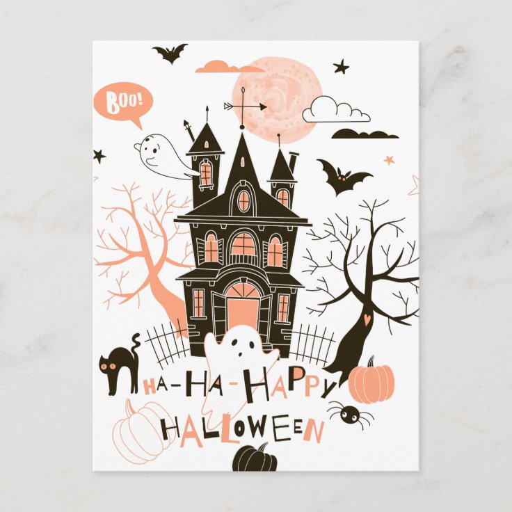 Happy Halloween Haunted House Postcard | Zazzle