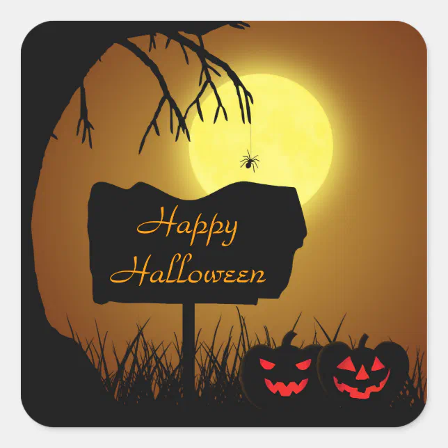 Happy Halloween Jack O Lantern Pumpkins Square Sticker Zazzle