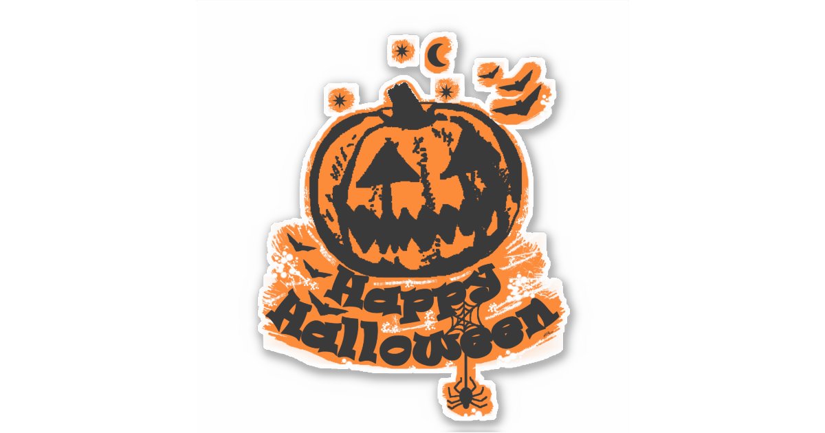 Happy Halloween Jack O Lantern Spider Sticker | Zazzle